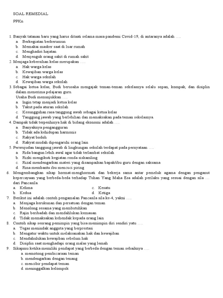 Soal Remedial PPKN | PDF | Karier & Perkembangan | Ilmu Sosial