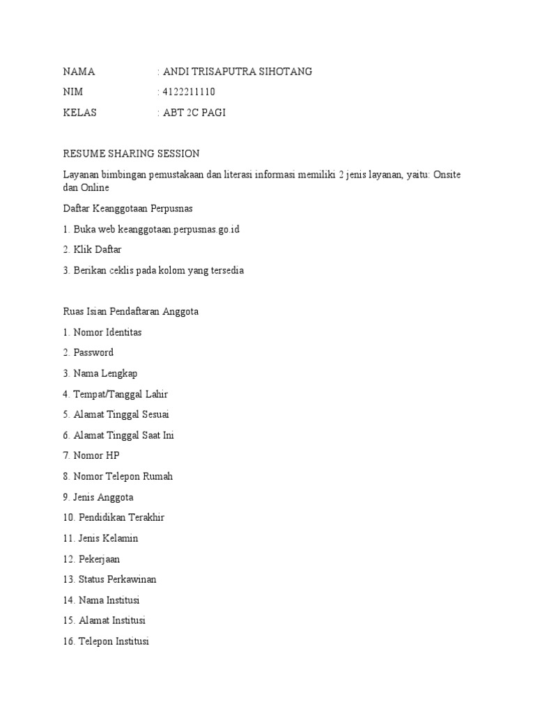 Andi Trisaputra Sihotang - 4122211110 - 2C - Resume Sharing Session | PDF