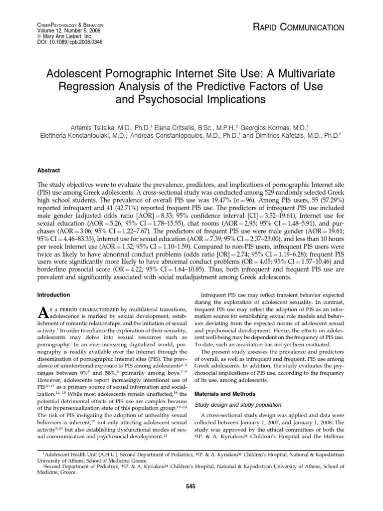 Adolescent Pornographic Internet Site Use - A Multivariate Regression Analysis of The Predictive ...
