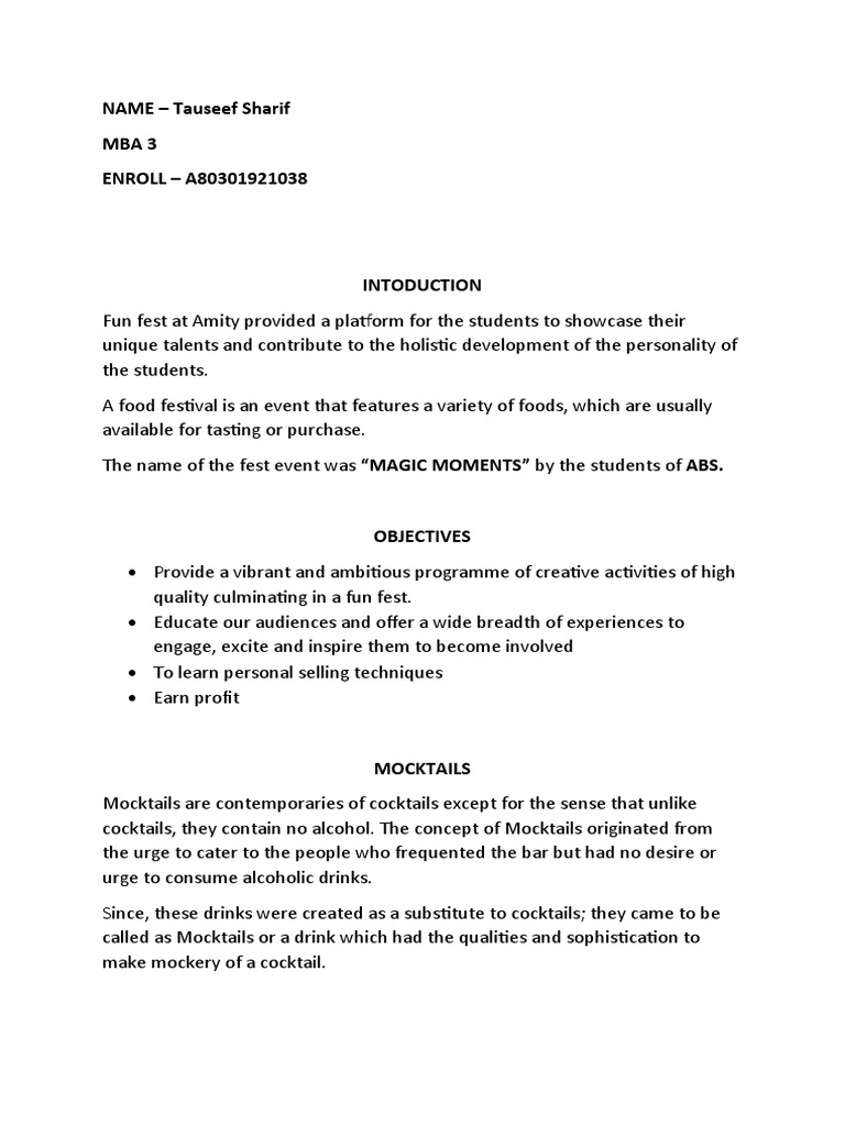 Fun fair report_Tauseef sharif.docx | PDF | Cocktails | Drink