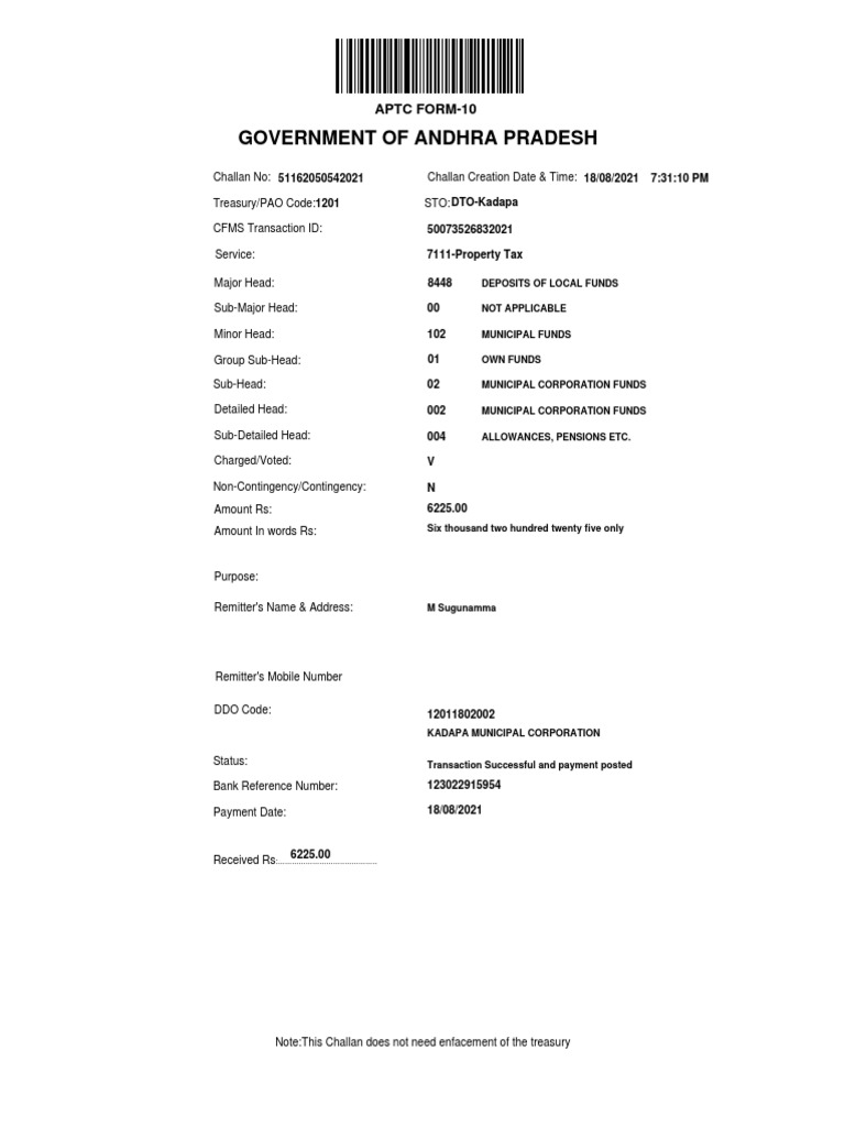 Government of Andhra Pradesh: Aptc Form-10 | PDF
