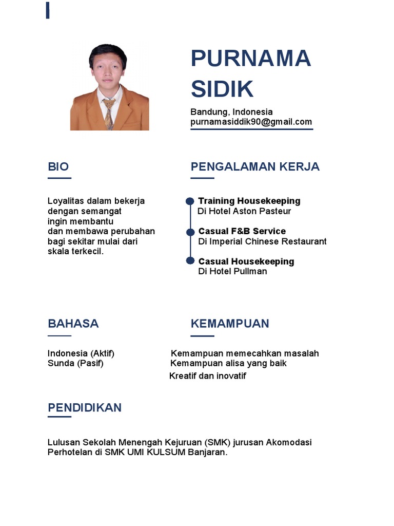 Profil Purnama Sidik: Ahli Housekeeping dan F&B di Bandung | PDF