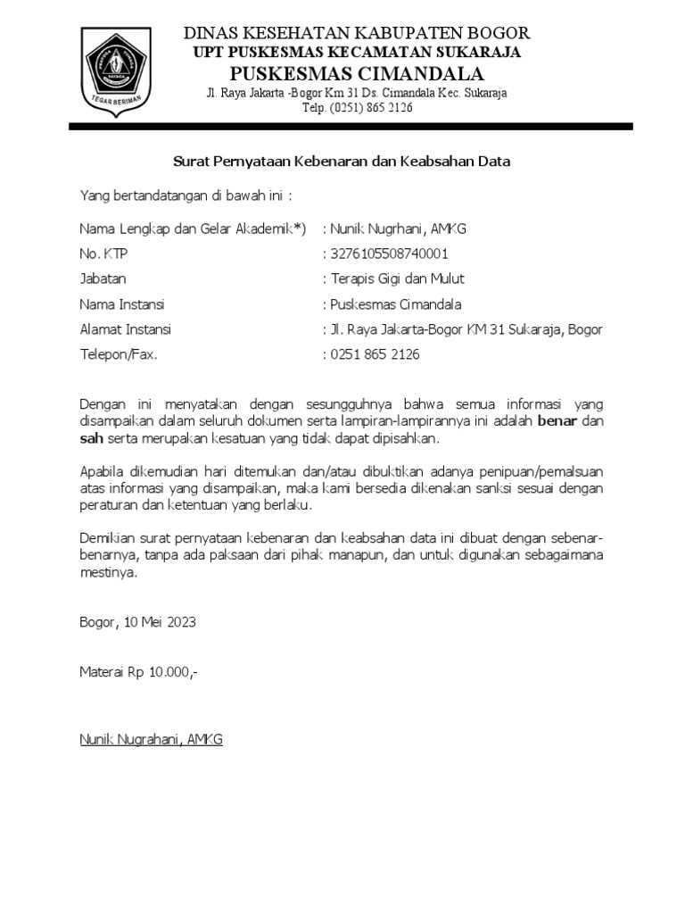 Surat Absah Data Nunik | PDF | Ilmu Sosial | Sains & Matematika