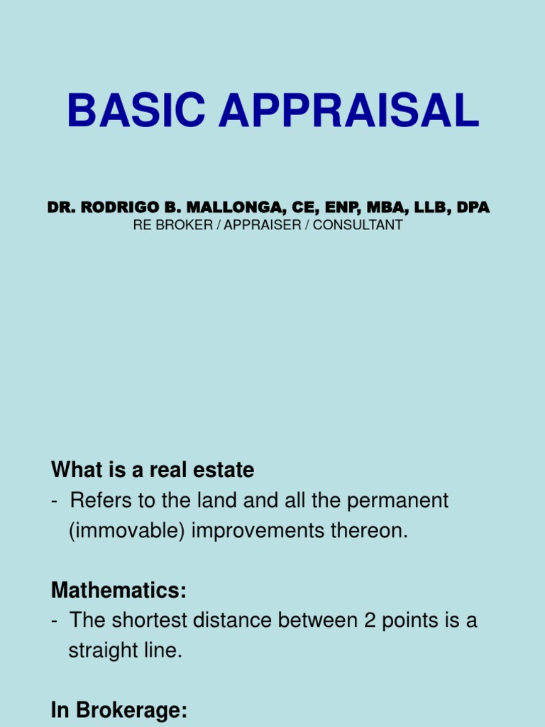 3 Basic Appraisal | PDF | Real Estate Appraisal | Market Value