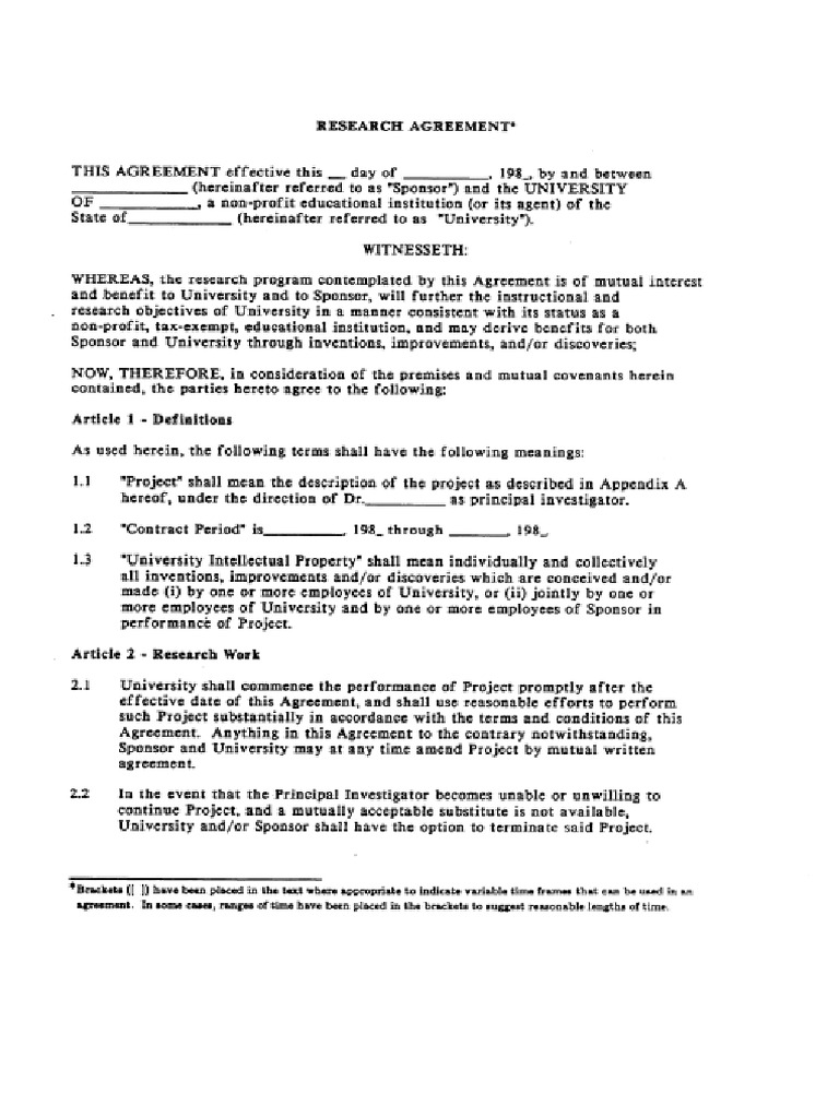 Research Agreement (Sample) | PDF