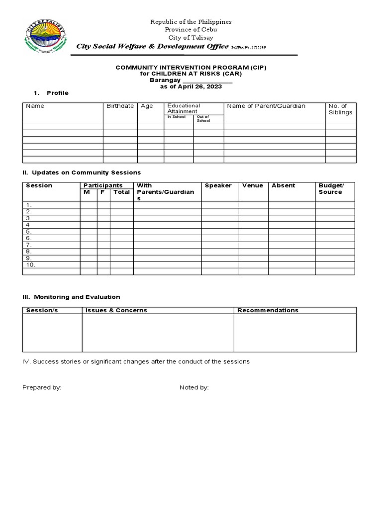 CIP Reporting Guide For Barangay | PDF