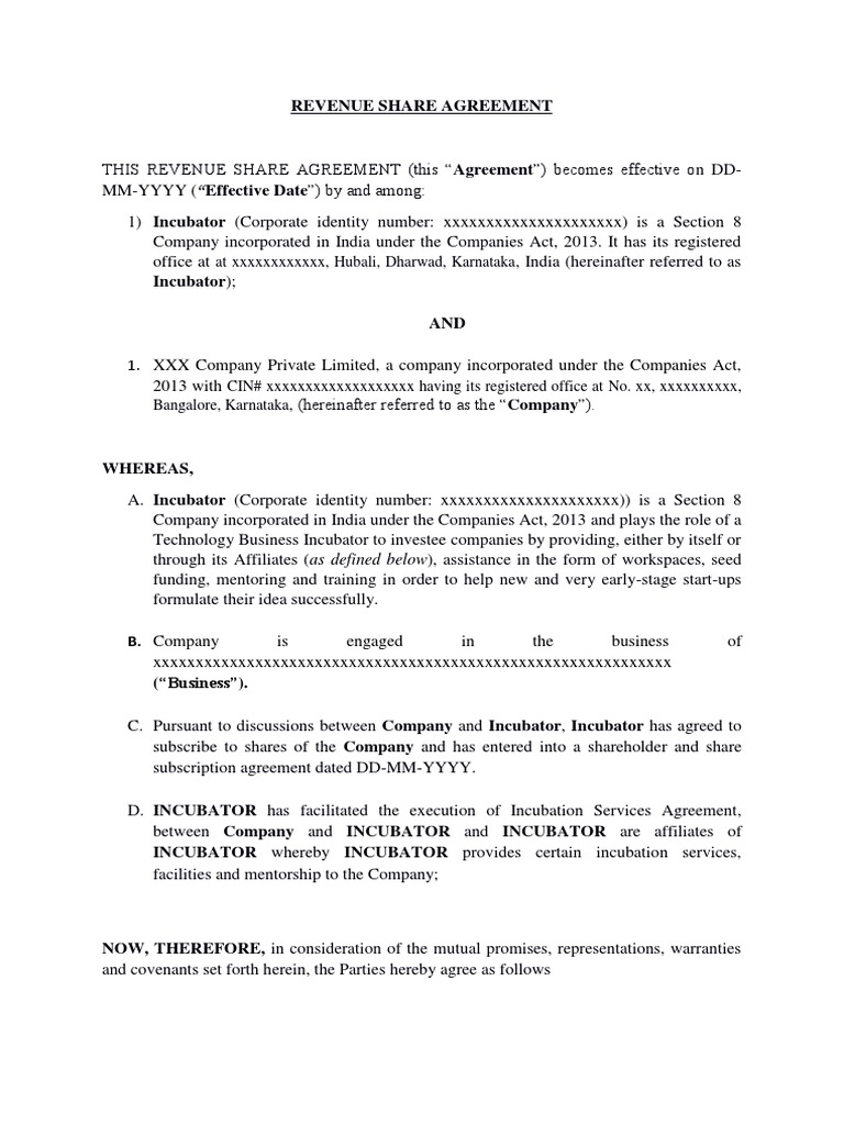 Revenue Share Agreement (Sample) | PDF | Arbitration | Breach Of Contract