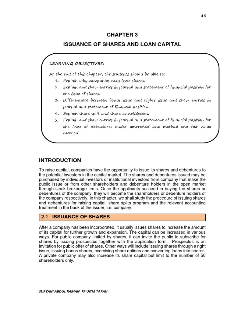 Study Guide - Chapter 3 - Issuance of Shares and Loan Capital | PDF ...