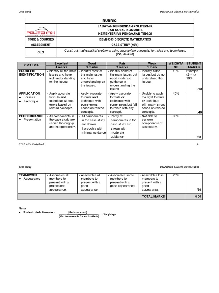 Rubric Case Study Download Free Pdf Mathematics