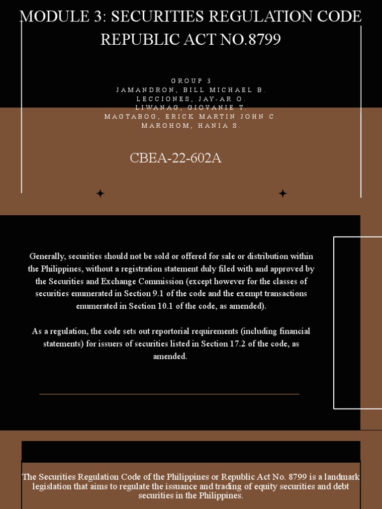 Philippine Securities Code Guide | PDF | Business