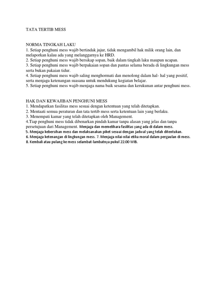 Tata Tertib Mess PDF | PDF