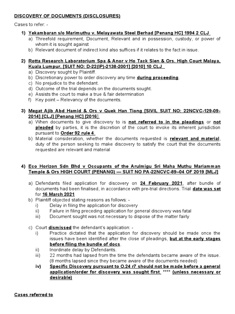 LATE DISCOVERY (Summary of Cases To Refer) | PDF