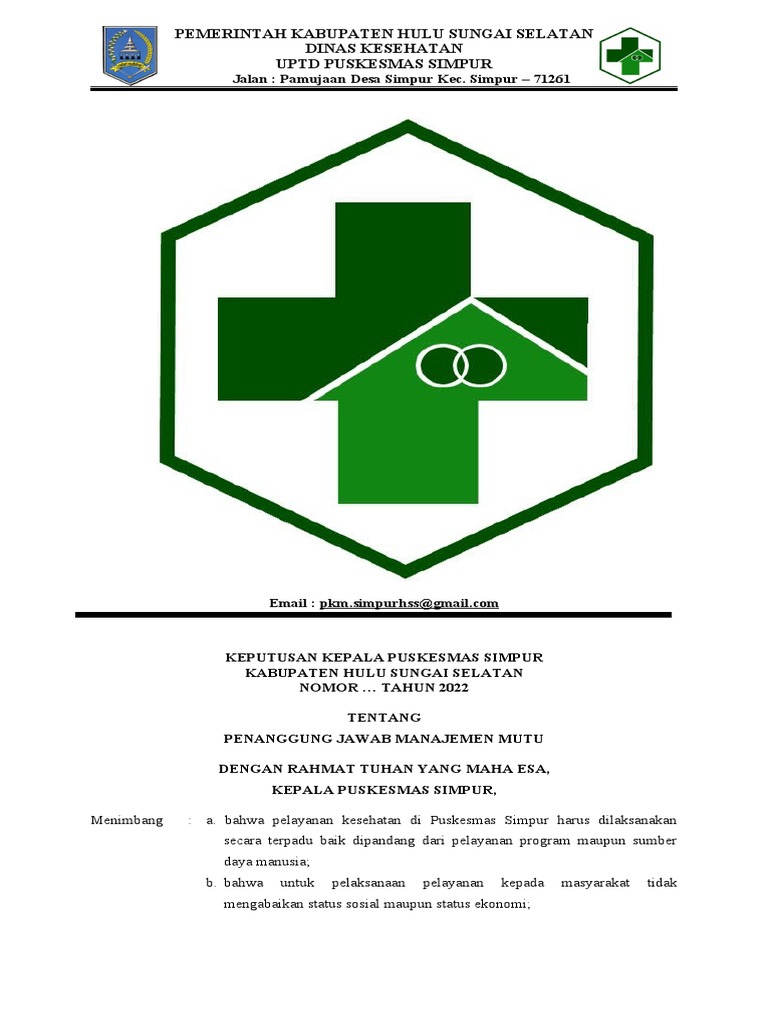 SK Beserta Uraian Tugas, Wewenang & TJ PJ Manajemen Mutu | PDF