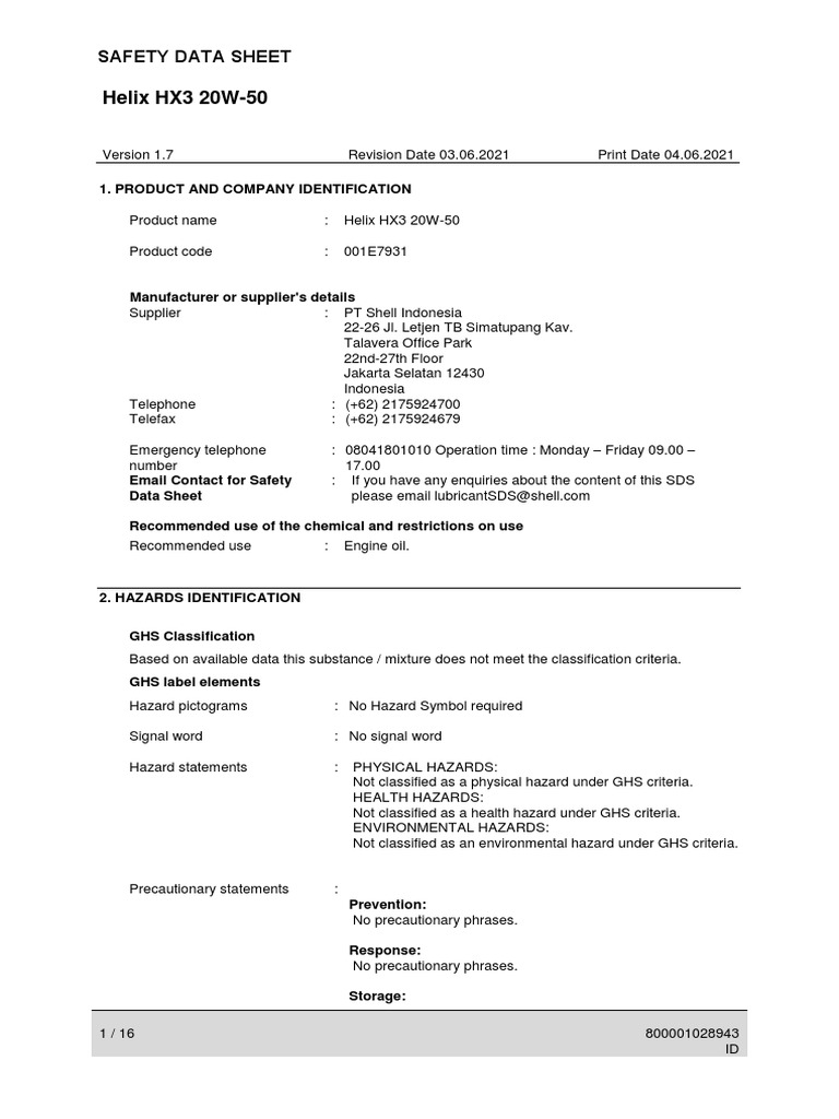 GSAP - Shell Helix | PDF | Personal Protective Equipment | Toxicity