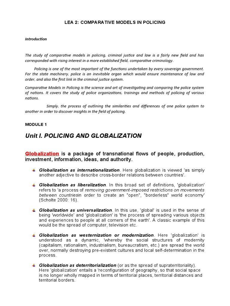 LEA 2 COMPARATIVE MODELS IN POLICING | PDF | Police | Globalization