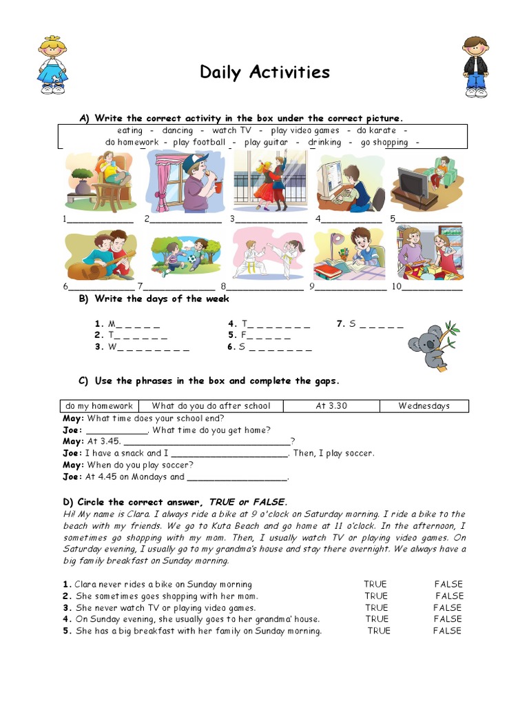 Daily Routines Worksheet Fun Activities Games | PDF