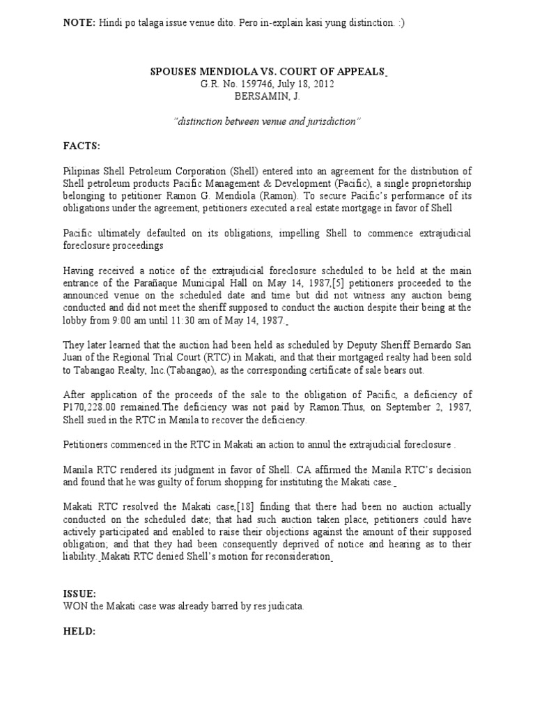 Distinguishing Venue from Jurisdiction: The Makati Case was Barred by Res Judicata Due to ...