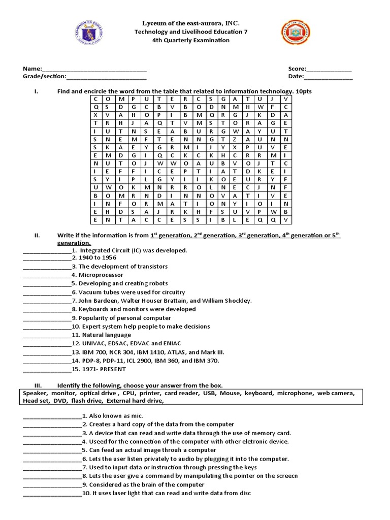 g7 4th Exam | PDF | Central Processing Unit | Electronics