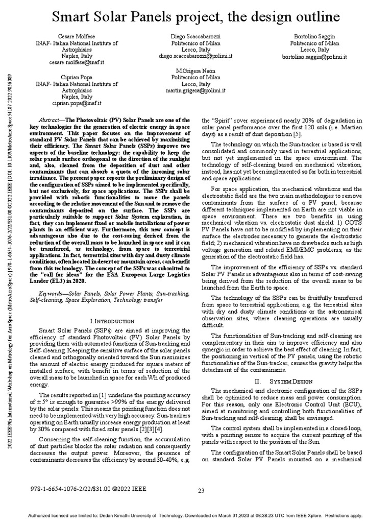 Smart Solar Panels Project The Design Outline | PDF | Photovoltaics | Solar Energy
