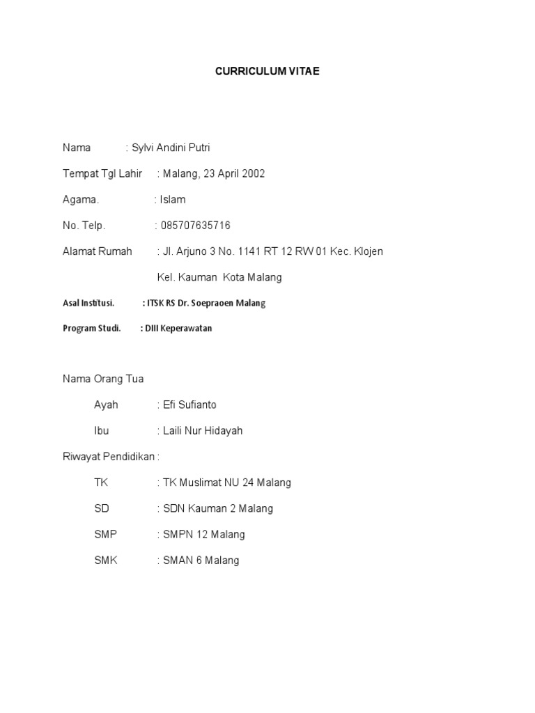 CV Sylvi Andini Putri | PDF