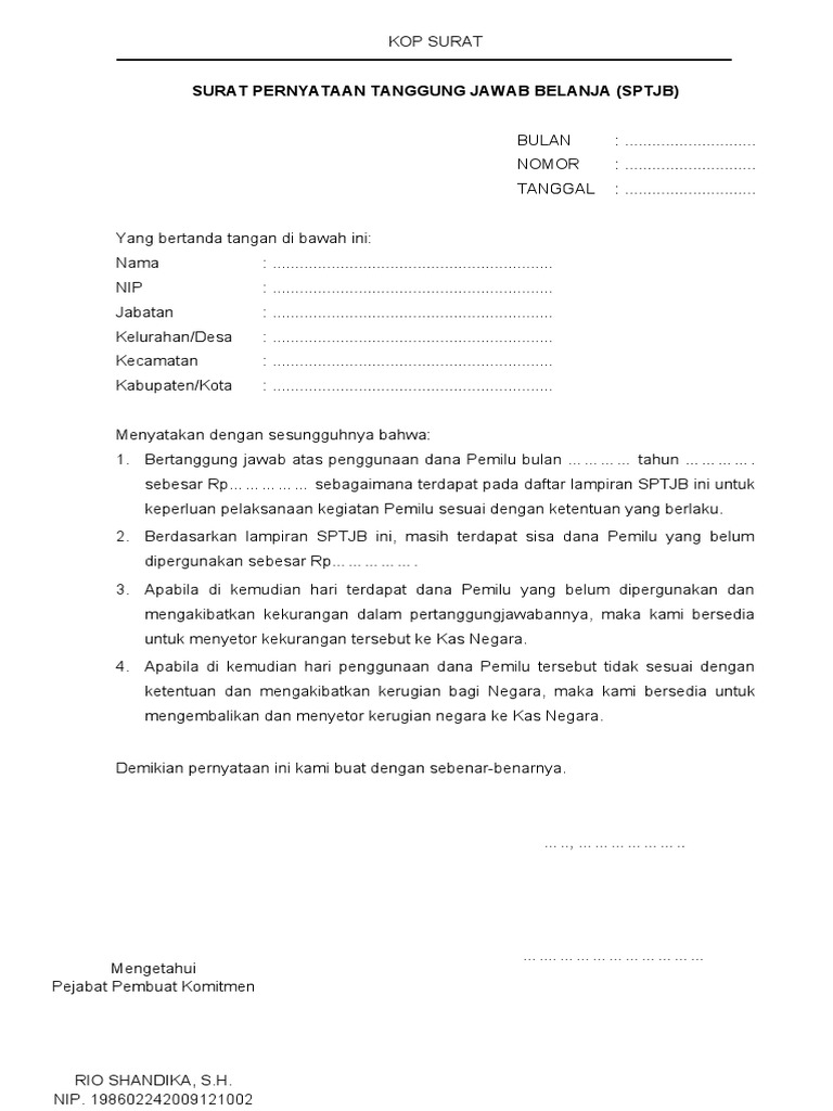 Format DN.04 Surat Pernyataan Tanggung Jawab Belanja | PDF