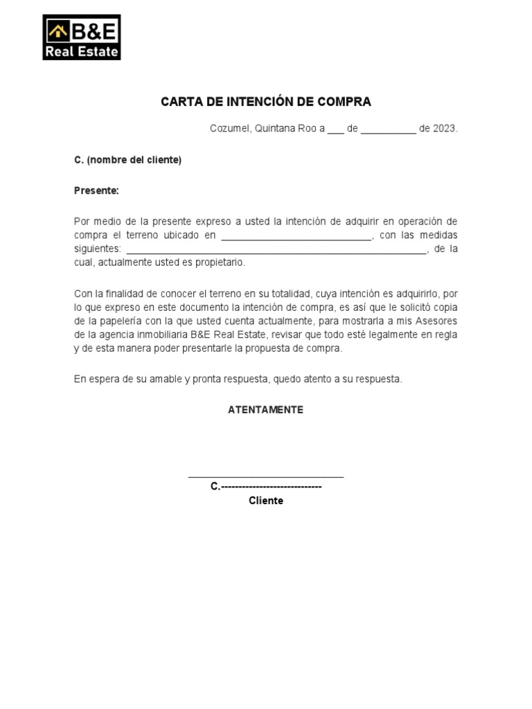 CARTA DE INTENCIÓN DE COMPRA | PDF