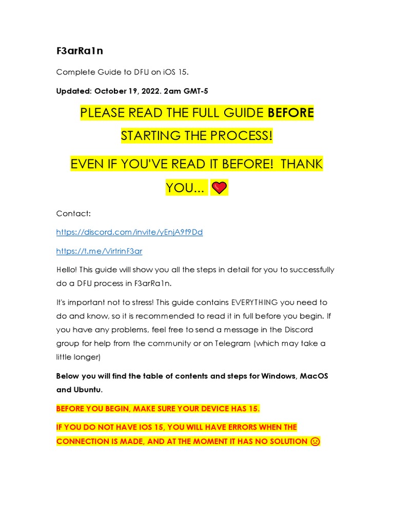 DFU Guide for iOS 15 on F3arRa1n | PDF