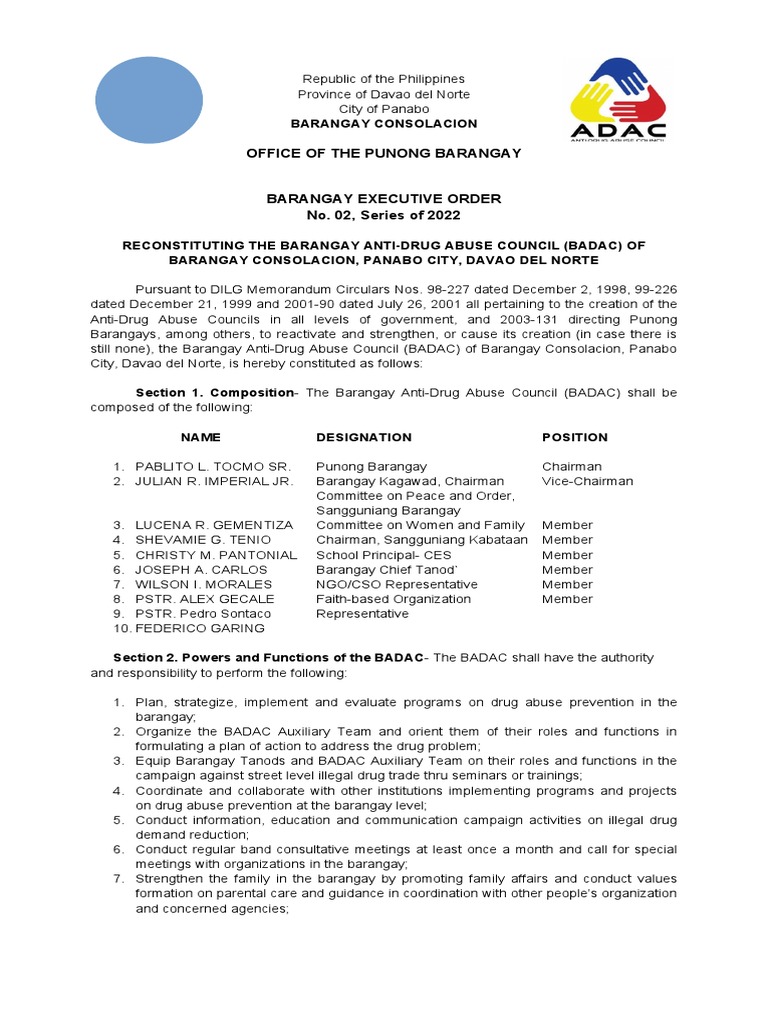 BADAC Executive Order | PDF