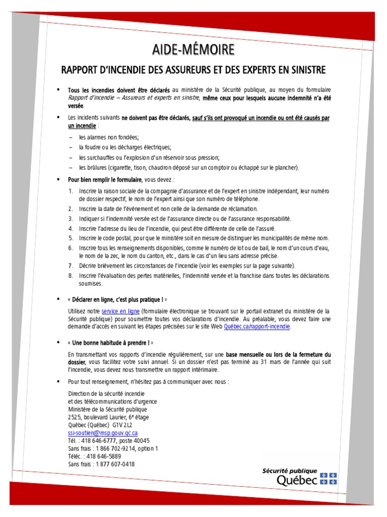 Rapport Incendie Assureurs Experts Sinistre | PDF