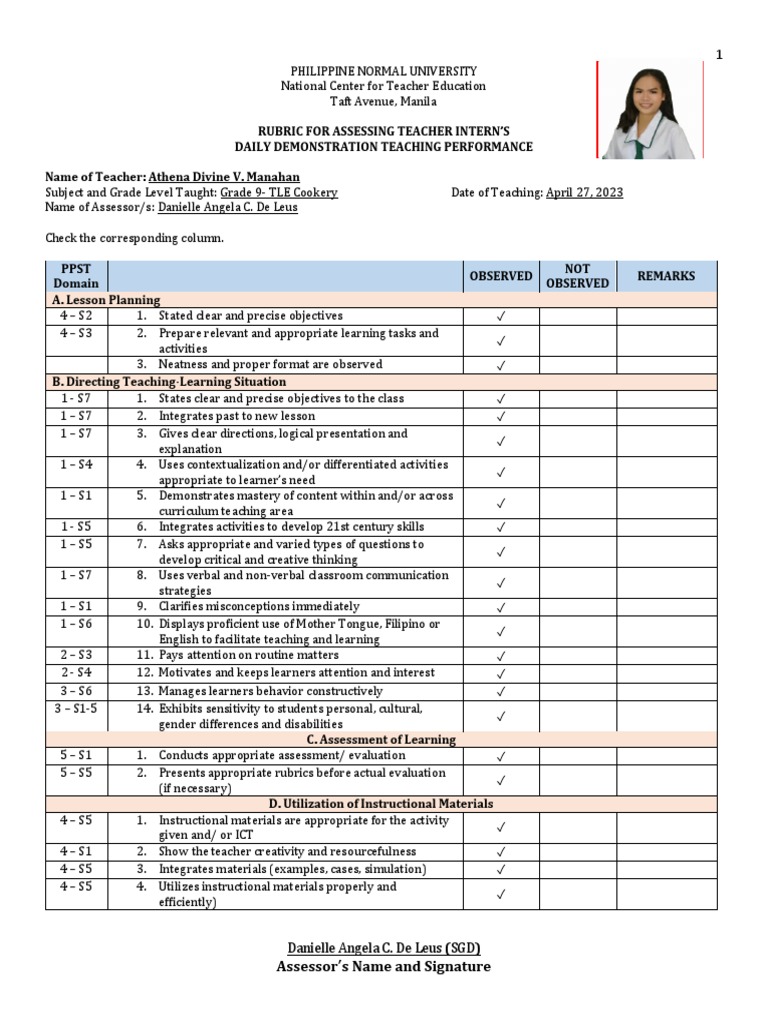 Eval Form 2 Manahanad Teaching Rubric | PDF | Learning | Teachers