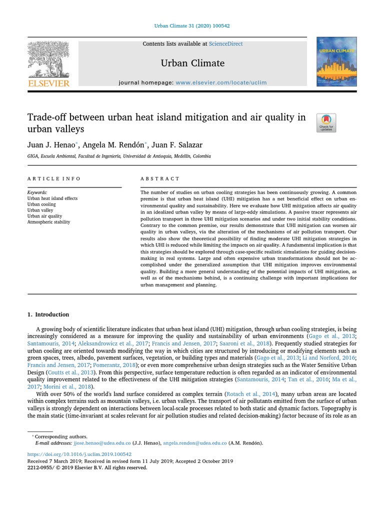 Trade Off Between Urban Heat Island Mitigation And Air Qualit 2020 Urban Cli Pdf Pdf