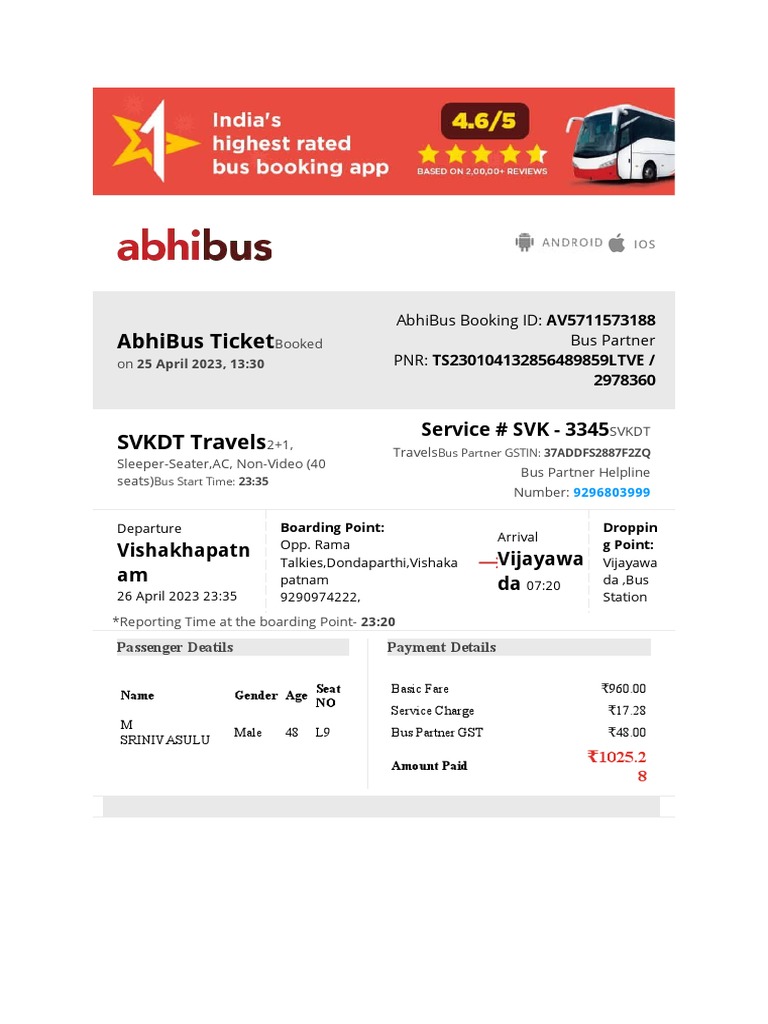 AbhiBus Ticket Booked On 22 April 2023 | PDF