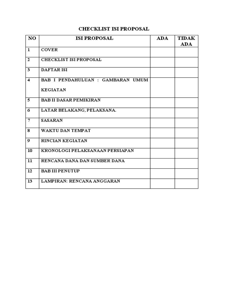 Checklist Isi Proposal | PDF