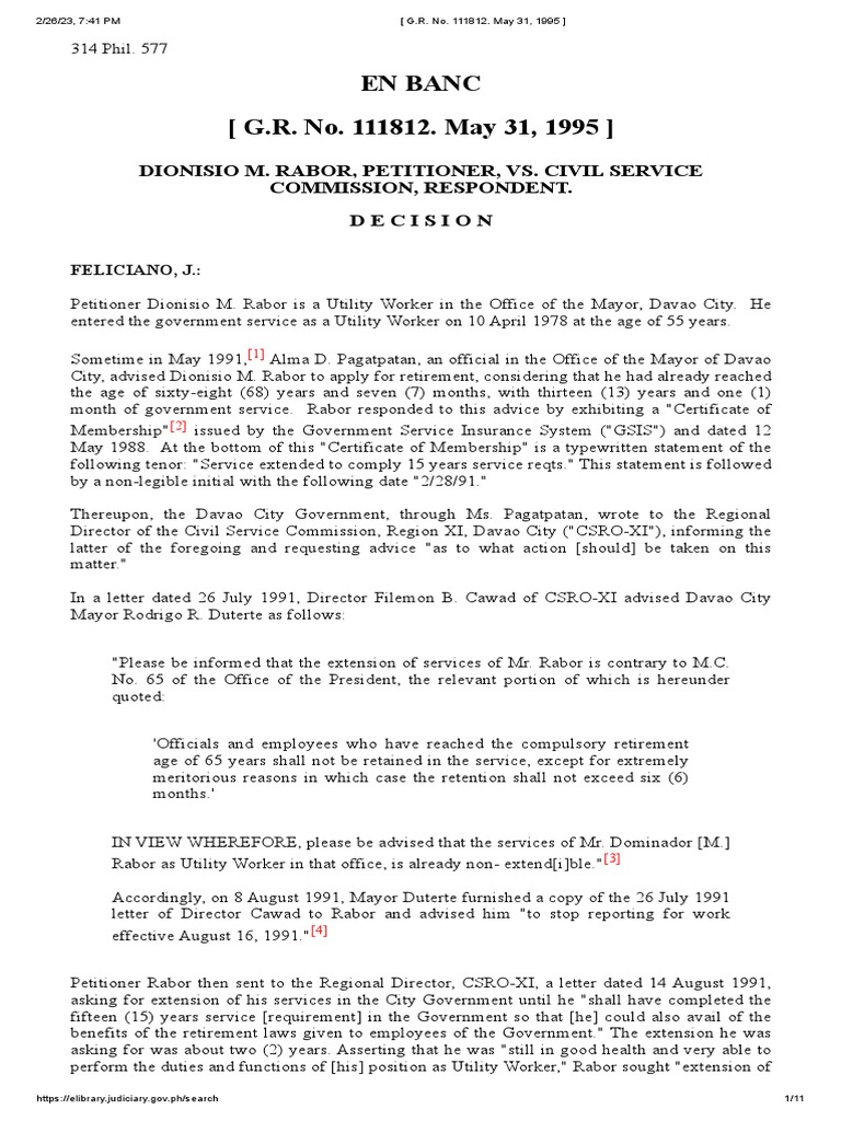 18 Rabor v. CSC | PDF | Employment | Civil Service