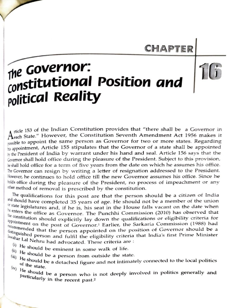 The Governor - Constitutional Position and Political Reality - Arora ...