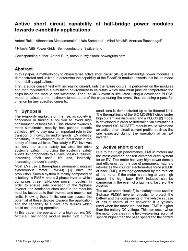 Active Short Circuit Capability of Half-Bridge Power Modules - PCIM2021 | PDF