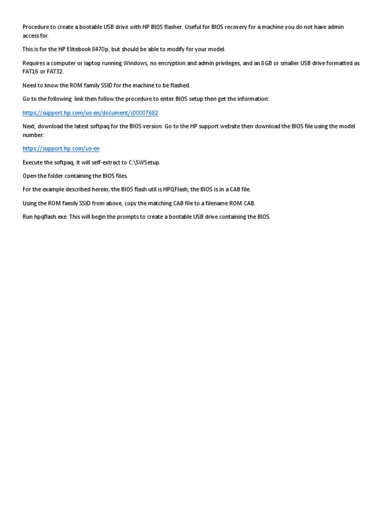 Procedure To Create A Bootable USB Drive With HP BIOS Flasher | PDF
