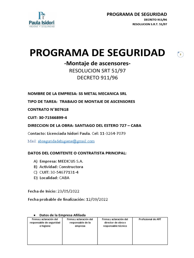 Programa de Seguridad Resolicion 351/79 Montaje en Obra | PDF