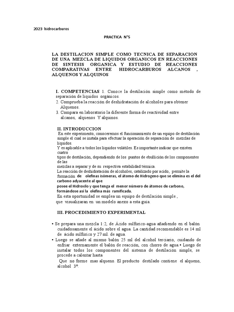 Practica N°5 | PDF | Destilación | Hidrocarburos
