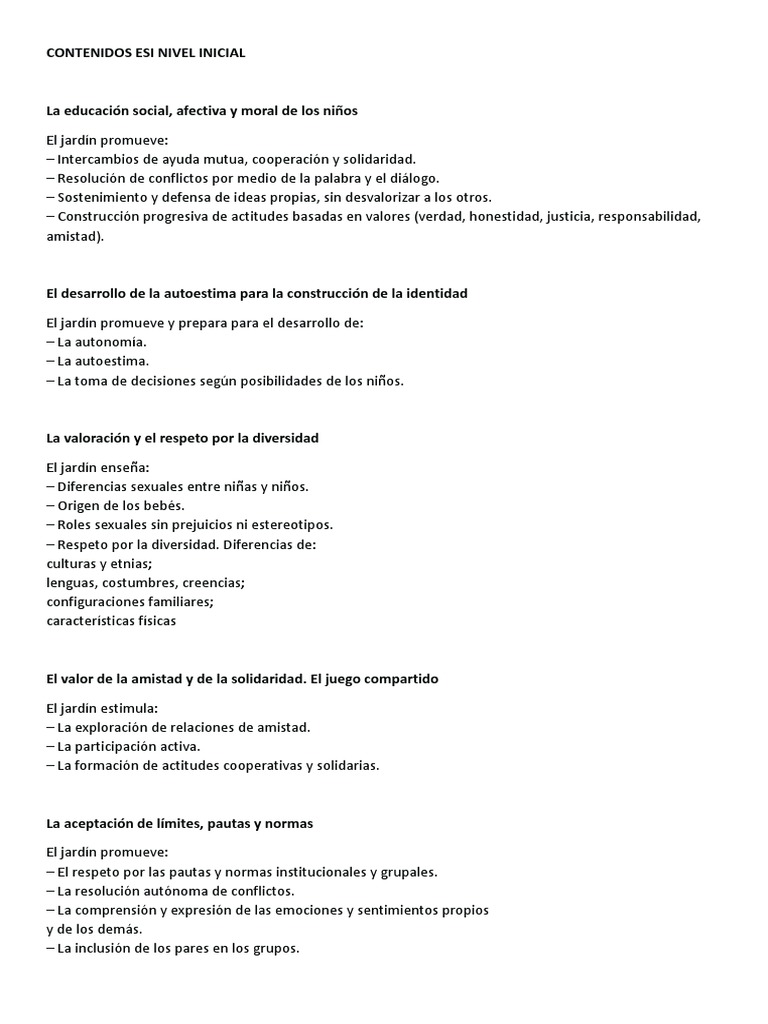 Contenidos ESI Del Nivel Inicial | PDF