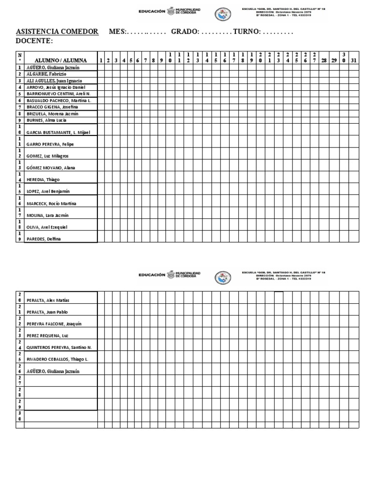 ASISTENCIA COMEDOR Planilla 2023 | PDF