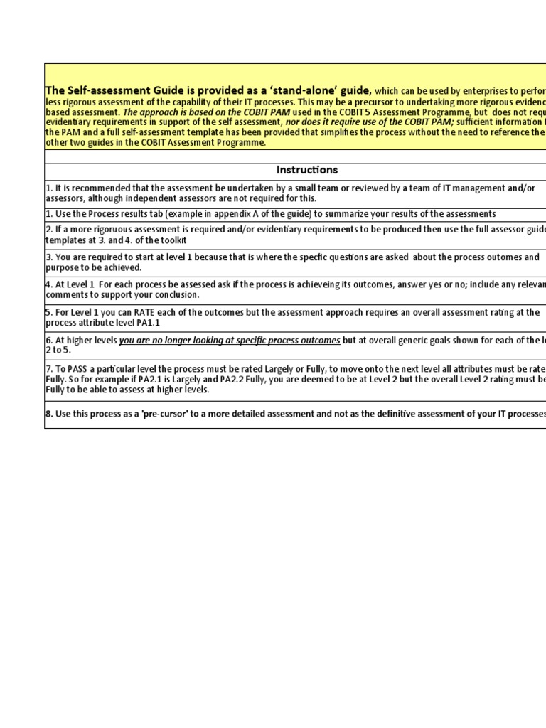 COBIT 5-Self-Assessment Templates-06May2013-dr | PDF | Governance | Risk