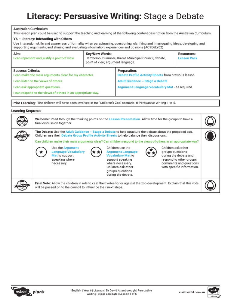 Lesson Plan Staging A Debate | PDF | Literacy | Curriculum