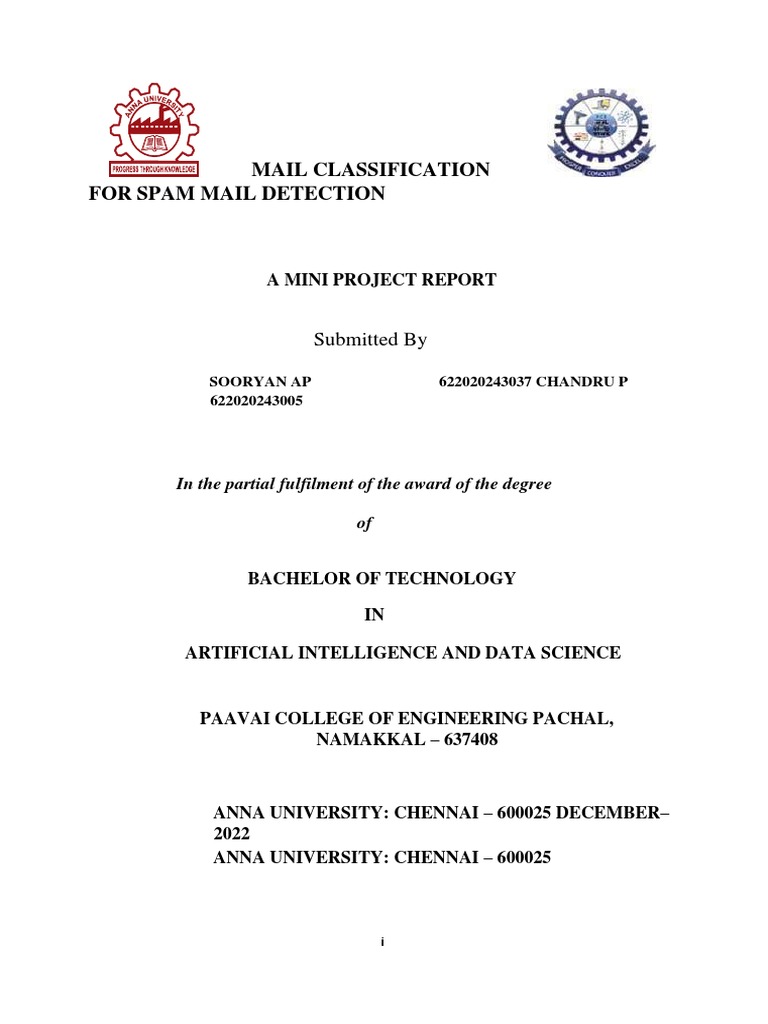 Final Report Spam Mail Detection 33 | PDF | Machine Learning | Statistical Classification