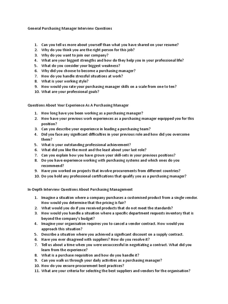 Purchasing Manager Interview Insights | PDF | Procurement | Business ...