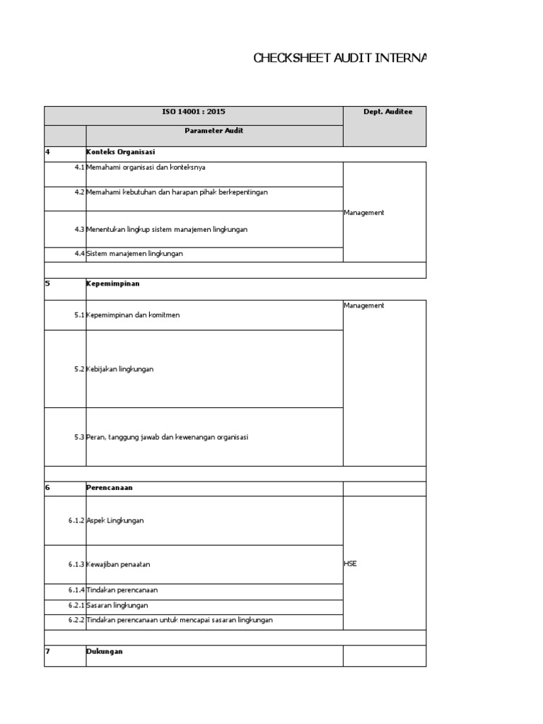 Checklist ISO 14001 2015 | PDF