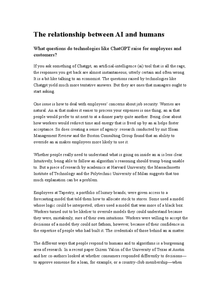 The Relationship Between AI and Humans | Download Free PDF | Artificial ...