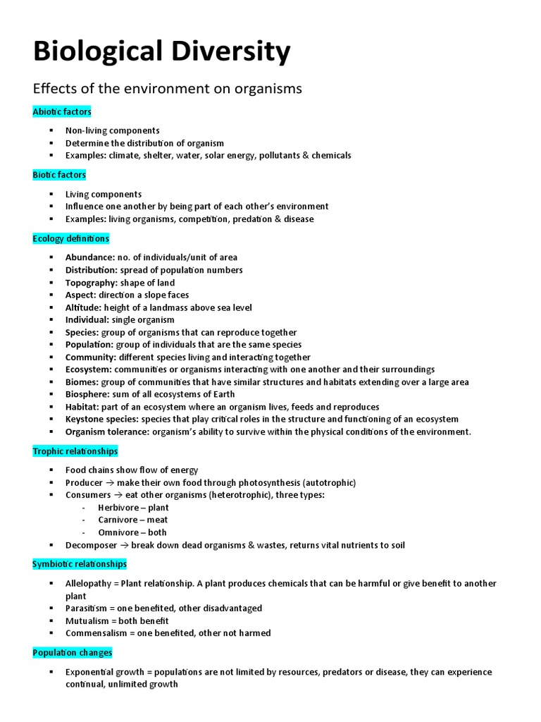 Biological Diversity Study Notes | PDF | Ecosystem | Antimicrobial ...