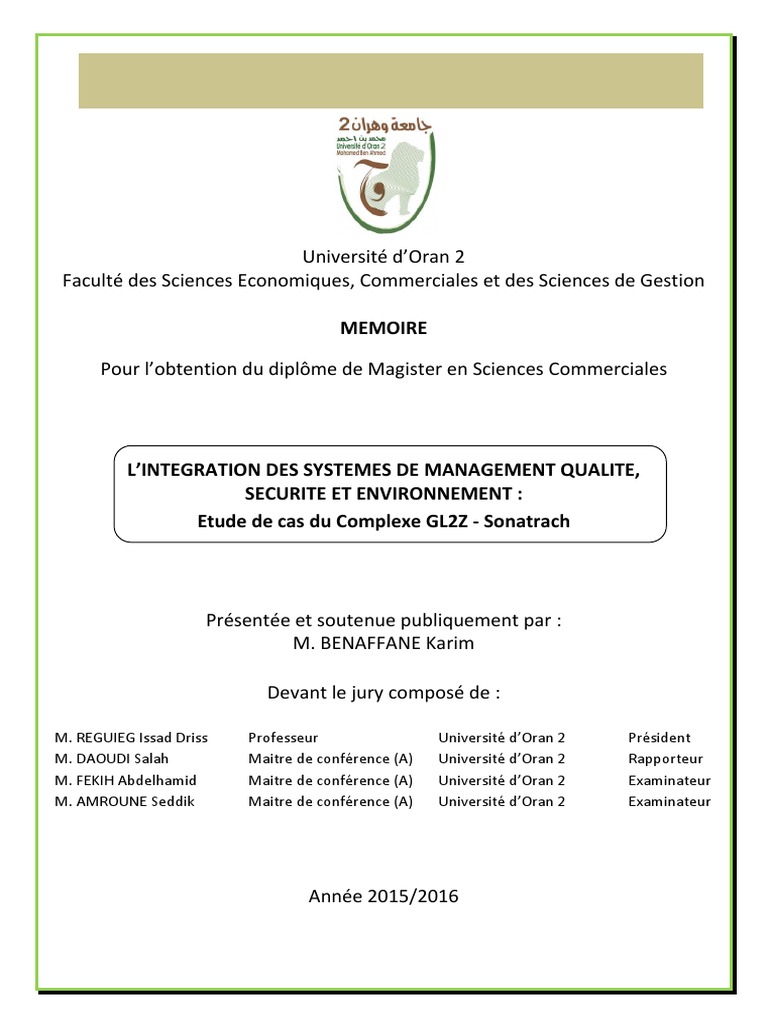 Intégration des Systèmes QSE au GL2Z | PDF | Management de la qualité ...