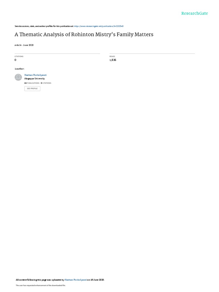 a thematic analysis of Mistry's Family Matters.pdf | PDF